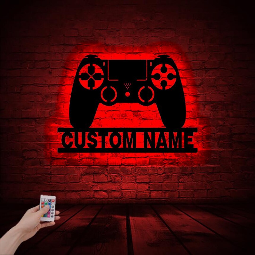 Personalized Game Controller Wooden Wall Art: RGB LED Gamer Sign - Etsy