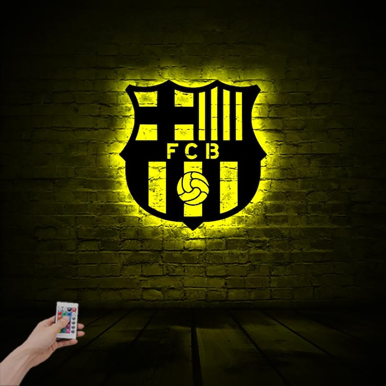 Barcelona Neon Led Wood Wall Sign, FC Barcelona Logo Sign, Barcelona ...