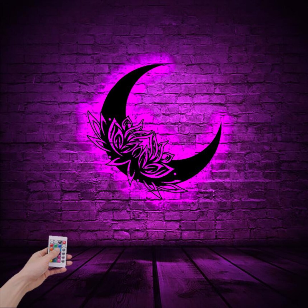 Lotus Flower Wooden Wall Art With Rgb Led Light, Lotus Flower Sign ...