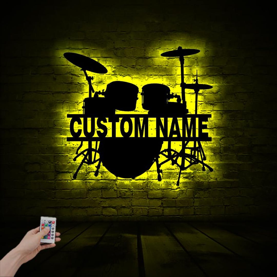 Personalized Drum Wooden Wall Art With Rgb Led Light, Drummer Gift ...