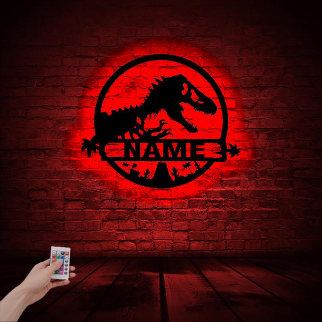Personalized T-rex Dinosaur Wooden Wall Art With Rgb Led Light, Custom ...
