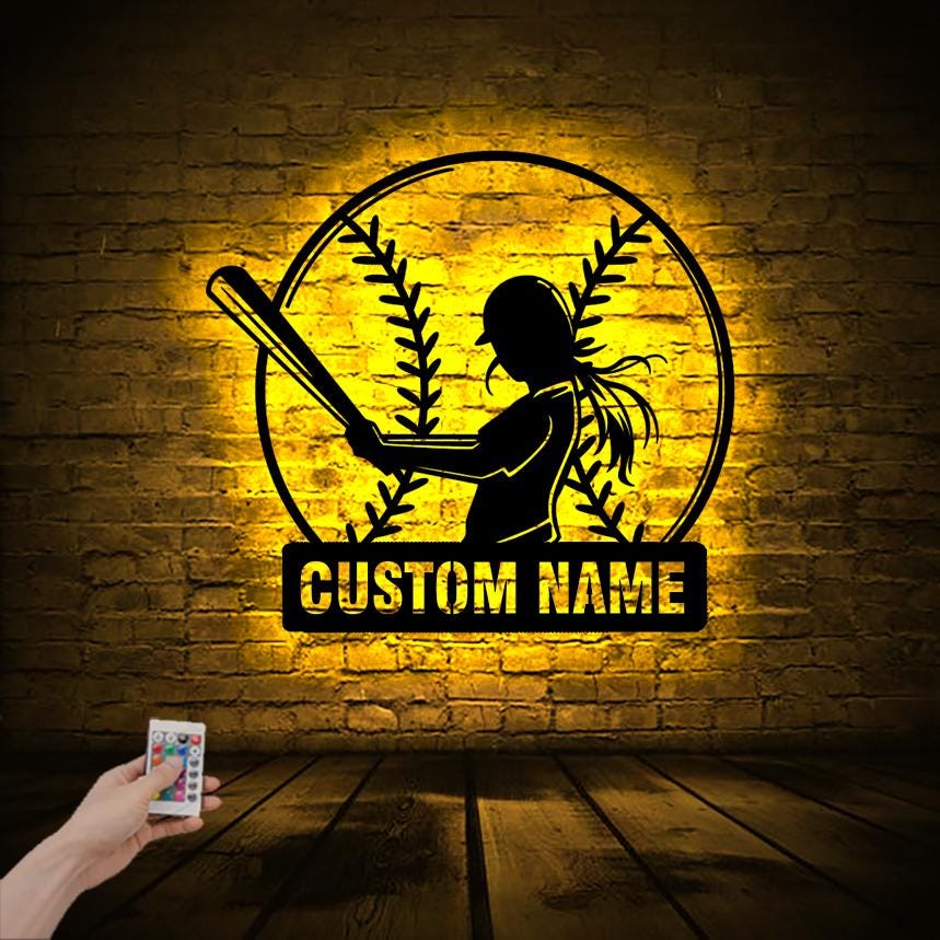 Personalized Softball Wooden Wallart With Rgb Led Light, Softball ...