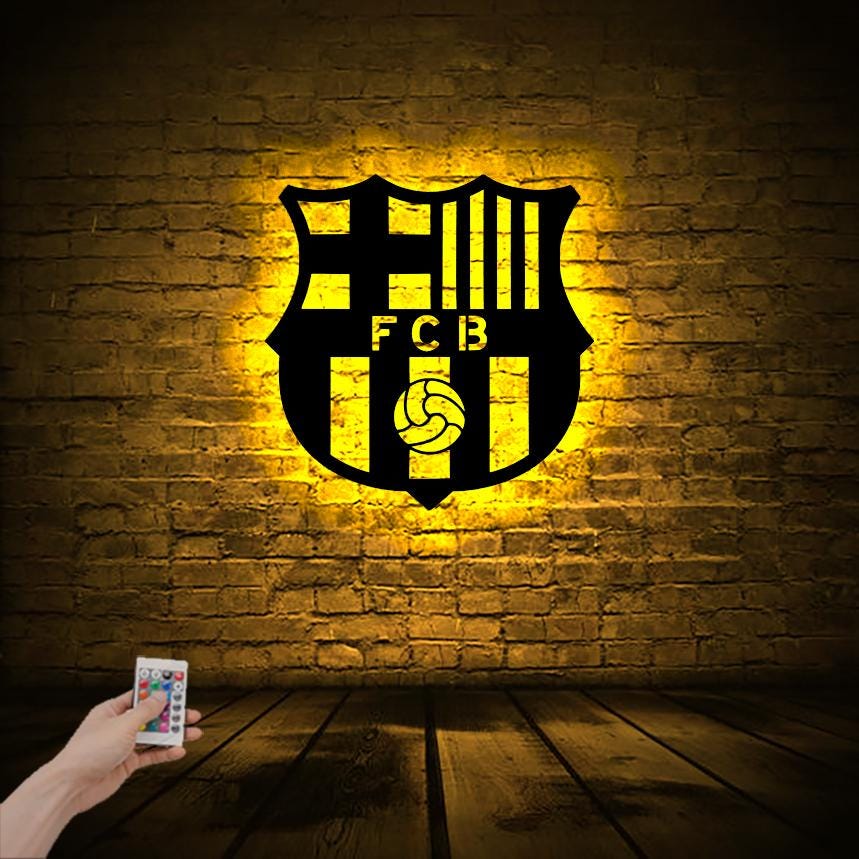 Barcelona Neon Led Wood Wall Sign, FC Barcelona Logo Sign, Barcelona ...