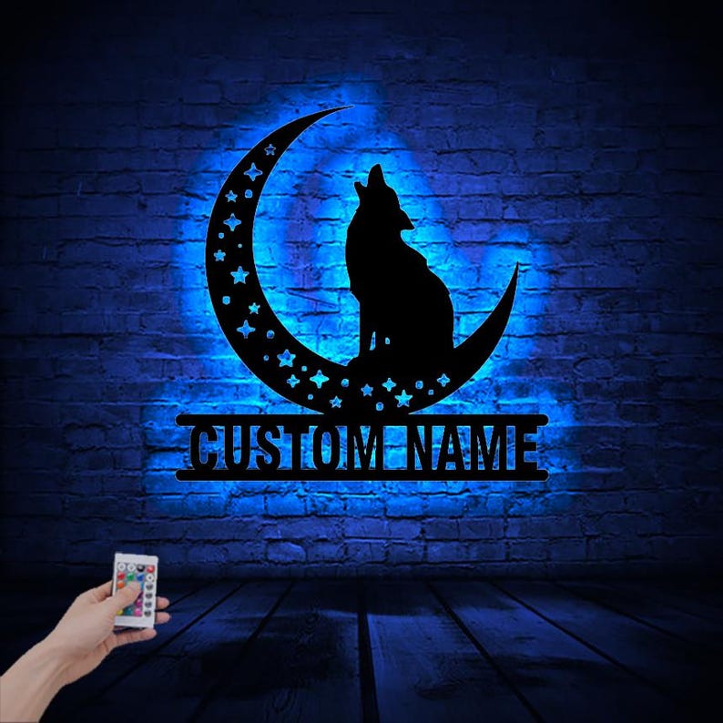 Personalized Wolf Wooden Wall Art With Rgb Led Light, Custom Howling ...