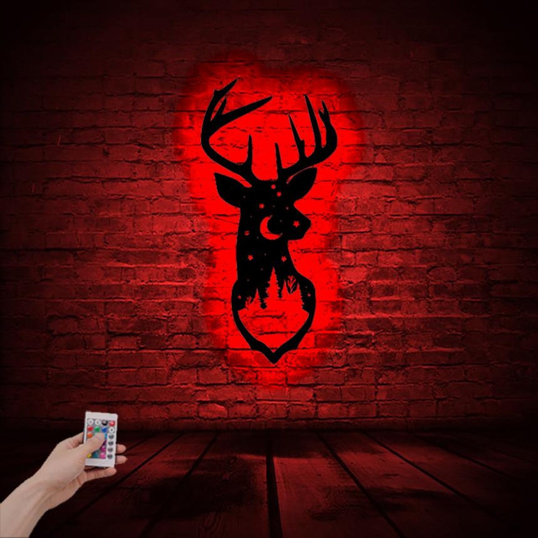 Deer Wooden Wall Art With Rgb Led Light, Deer Hunter Gift, Custom Deer ...