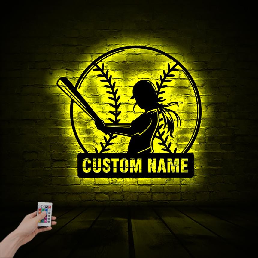 Personalized Softball Wooden Wallart With Rgb Led Light, Softball ...