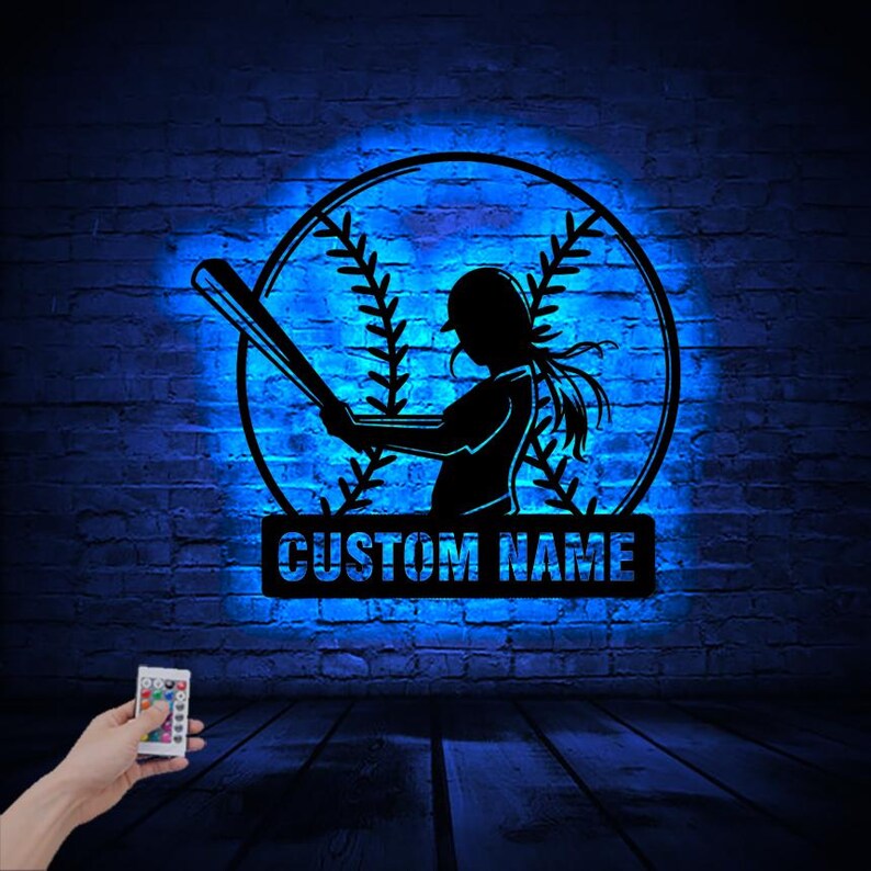 Personalized Softball Wooden Wallart With Rgb Led Light, Softball ...