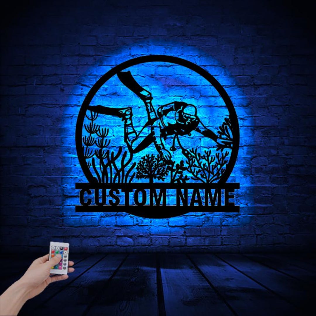 Personalized Scuba Diver Wooden Wall Art With RGB LED Light - Etsy