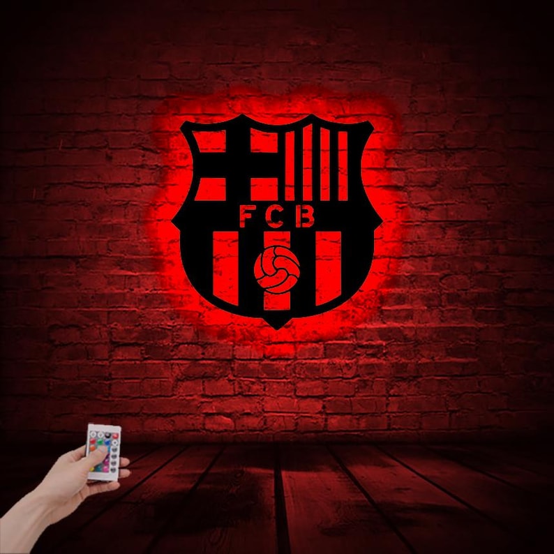 Barcelona Neon Led Wood Wall Sign, FC Barcelona Logo Sign, Barcelona ...