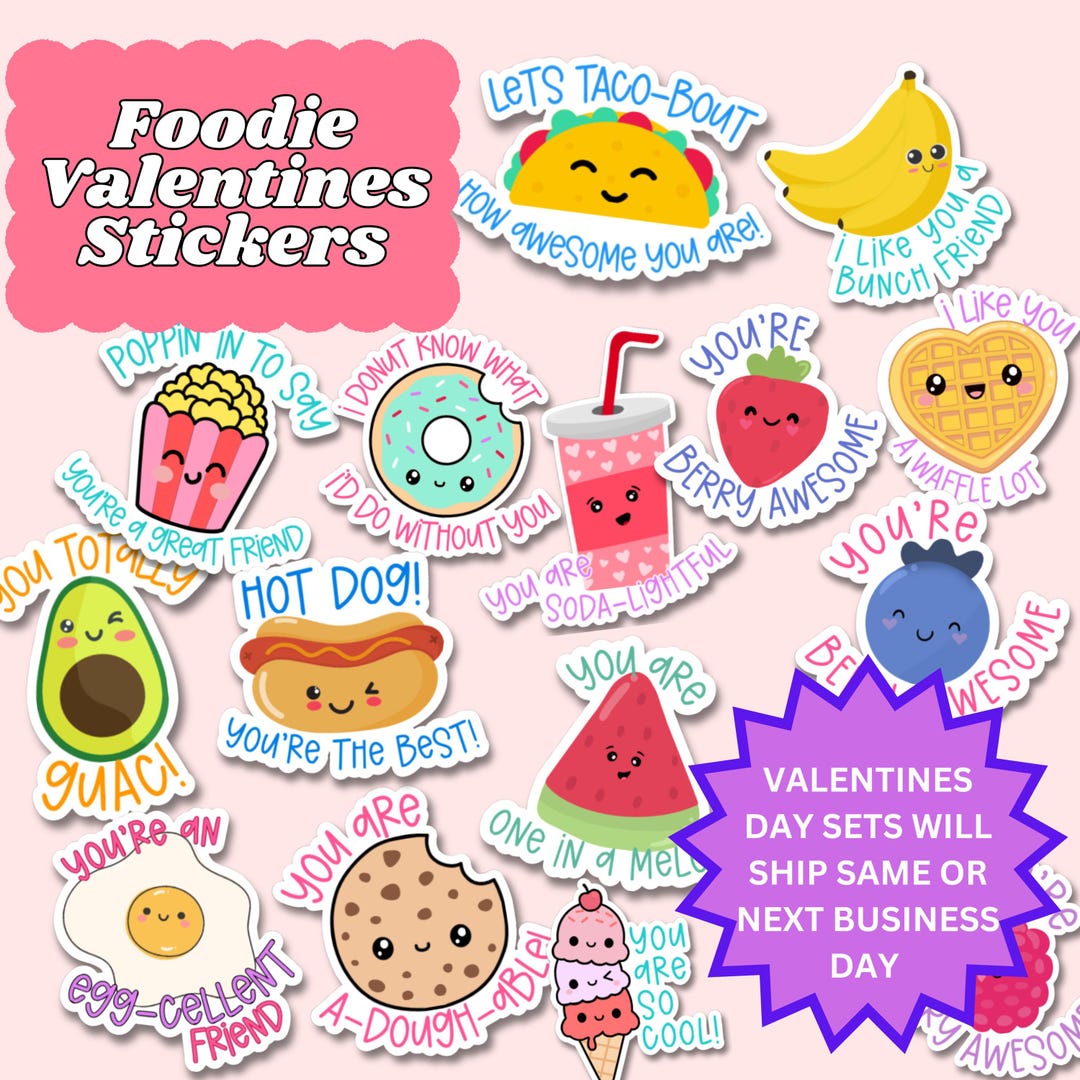 Food Themed Valentine Sticker Set // Food // Valentines // Holiday ...
