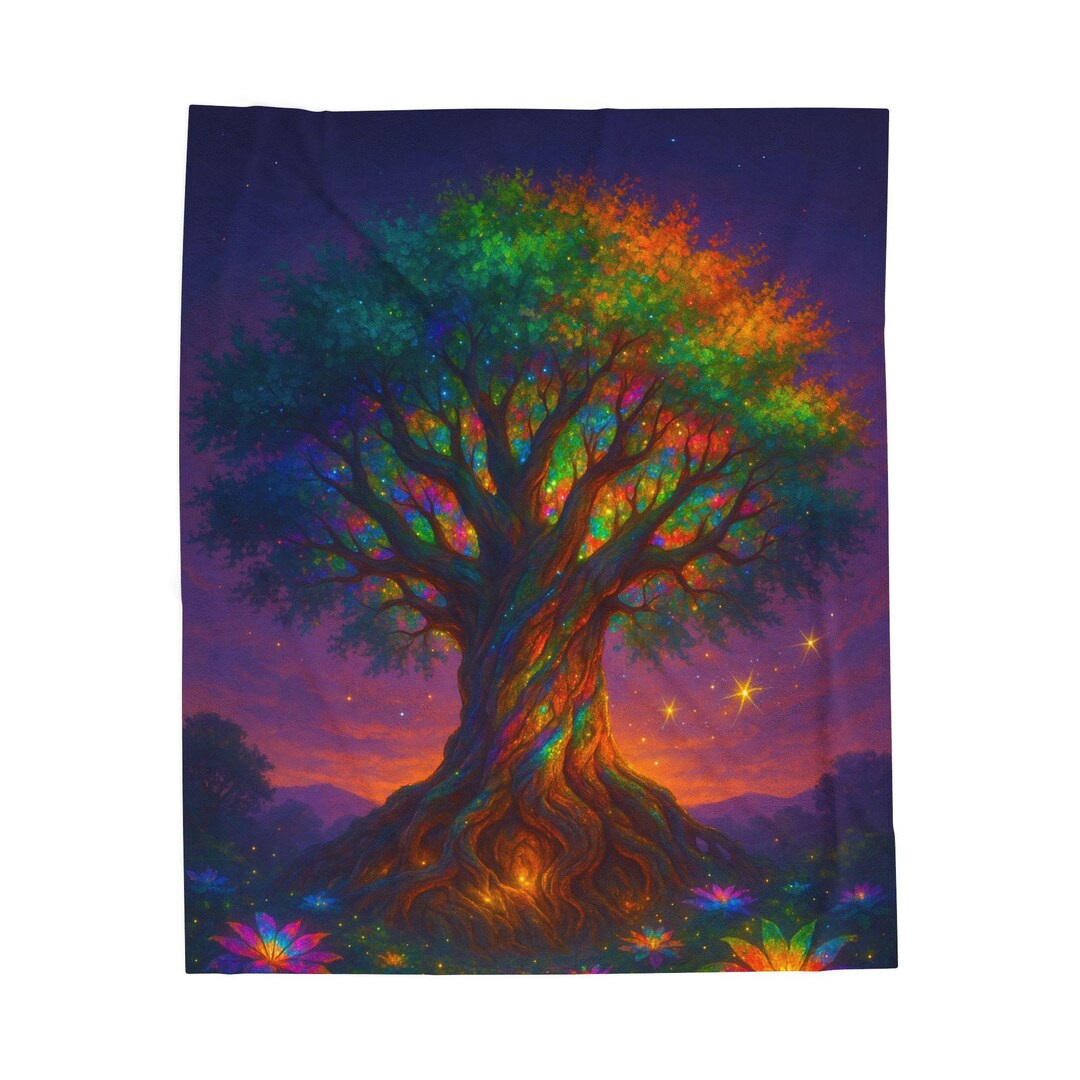 Colorful Tree of Life Plush Blanket: Cozy Meditation Throw - Etsy