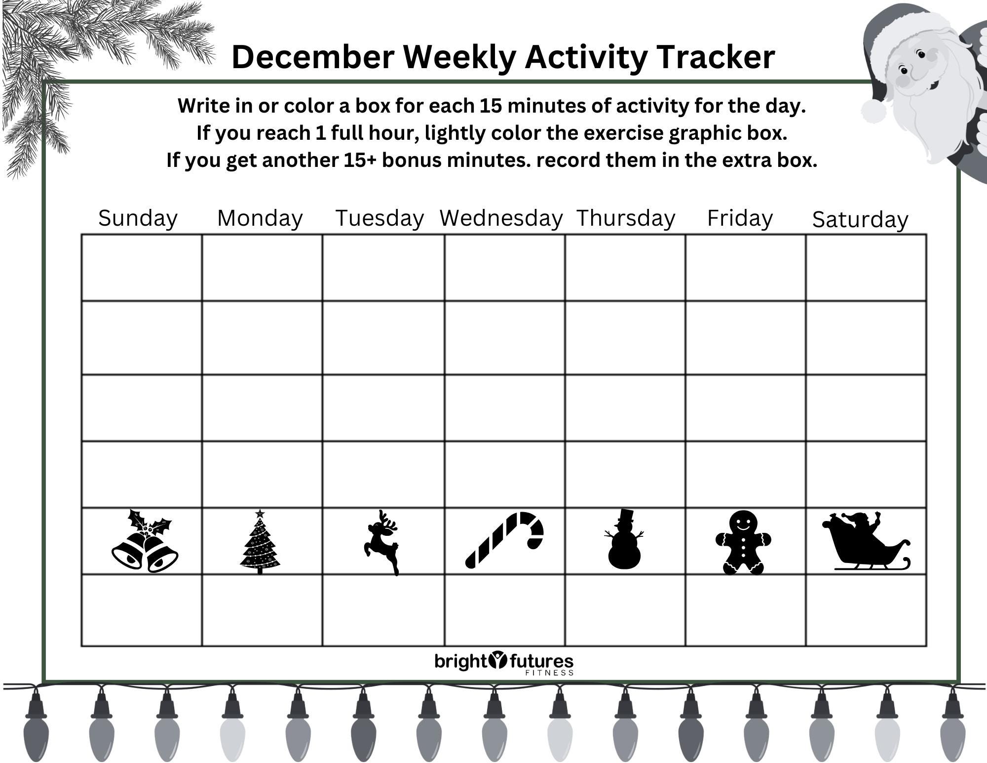 Printable Children's Exercise Activity Tracker December Hannukah ...
