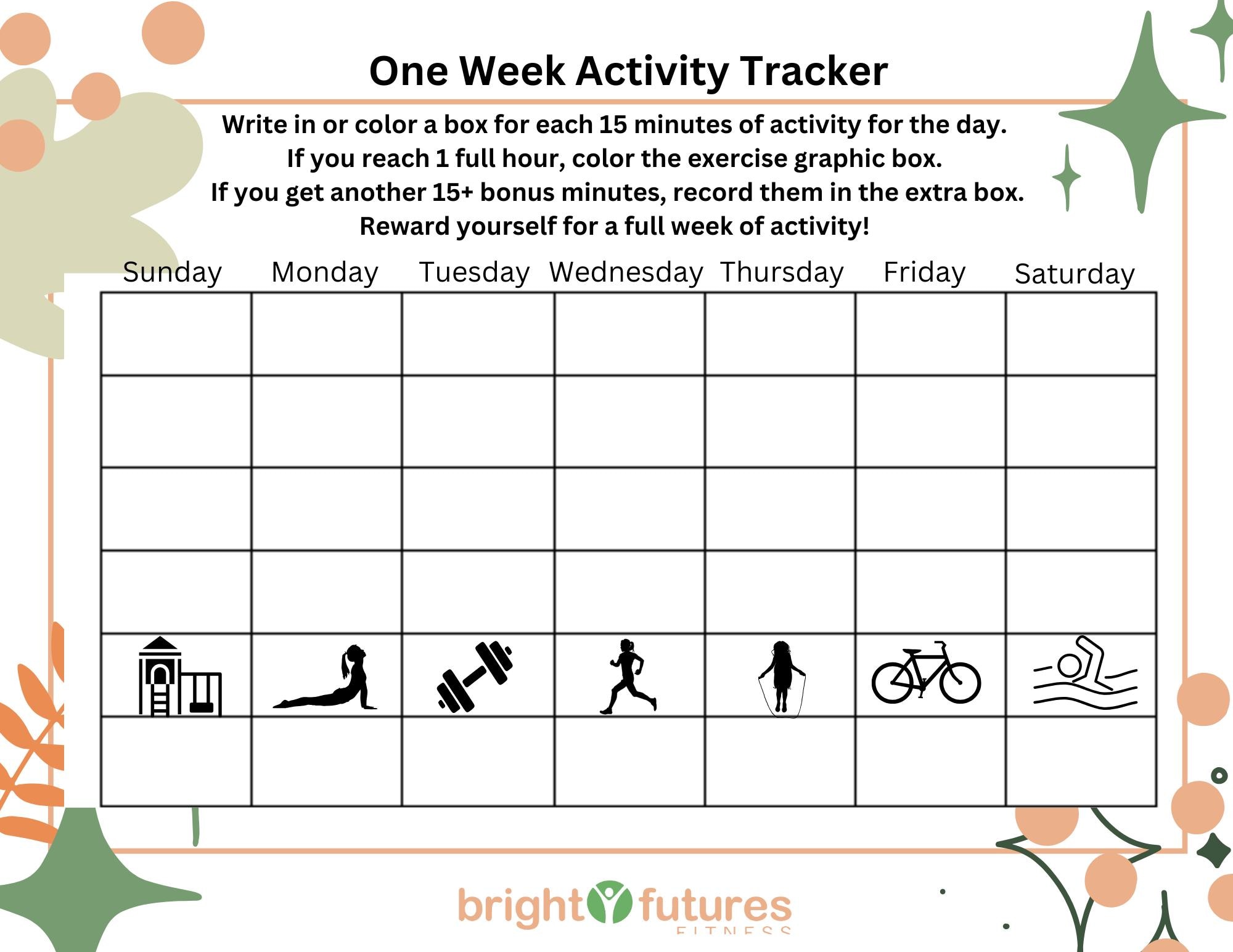 Printable Children's Exercise Activity Tracker One Week Fitness Log ...