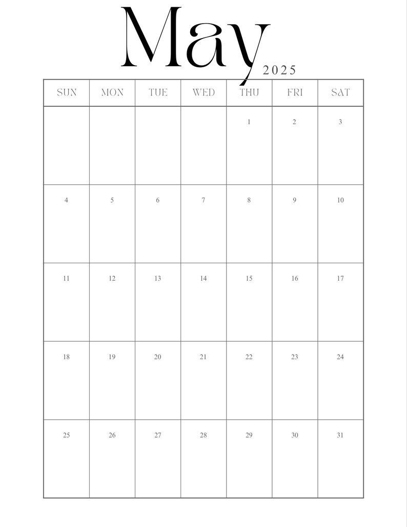 2025 Kalender/ Mai Kalender/ Druckbarer Kalender/ Monatsplaner /Montag ...