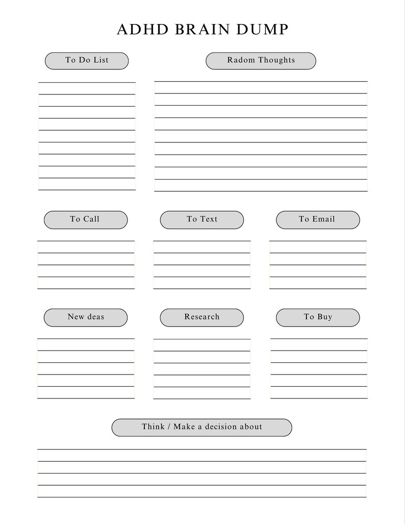 Brain Dump Template/ ADHD Template / Organizer / Thoughts / to Do List ...