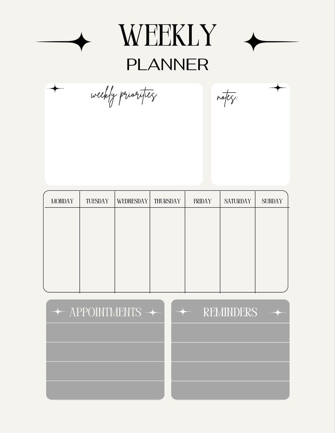 Weekly Planer Printable | Weekly Organizer | Minimalist Weekly Planner ...