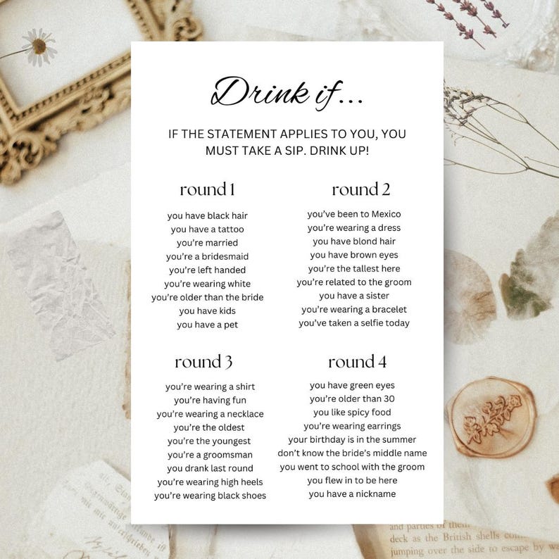 Drink If Game, Wedding Drink If Game, Bachelorette Drink If Game, Drink ...
