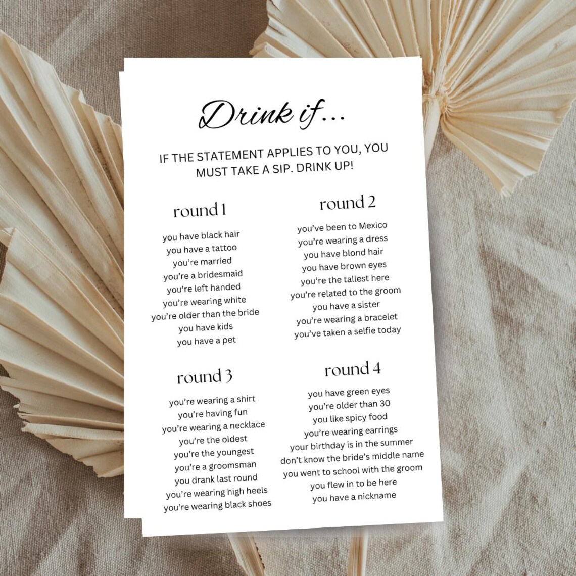 Drink If Game, Wedding Drink If Game, Bachelorette Drink If Game, Drink ...