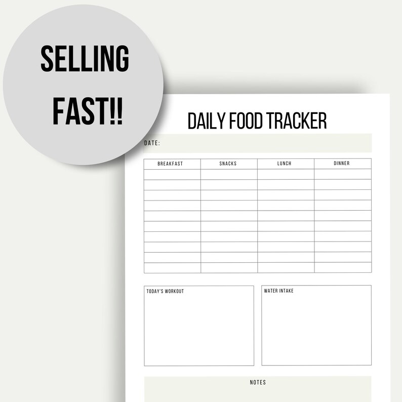 DAILY FOOD TRACKER, Digital Fillable Food Journal, Daily Meal Planner ...
