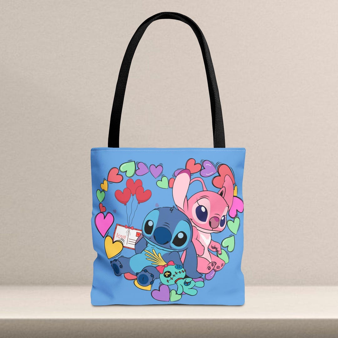 Disney Stitch Valentine Tote Bag, Cute Cartoon Character Reusable ...