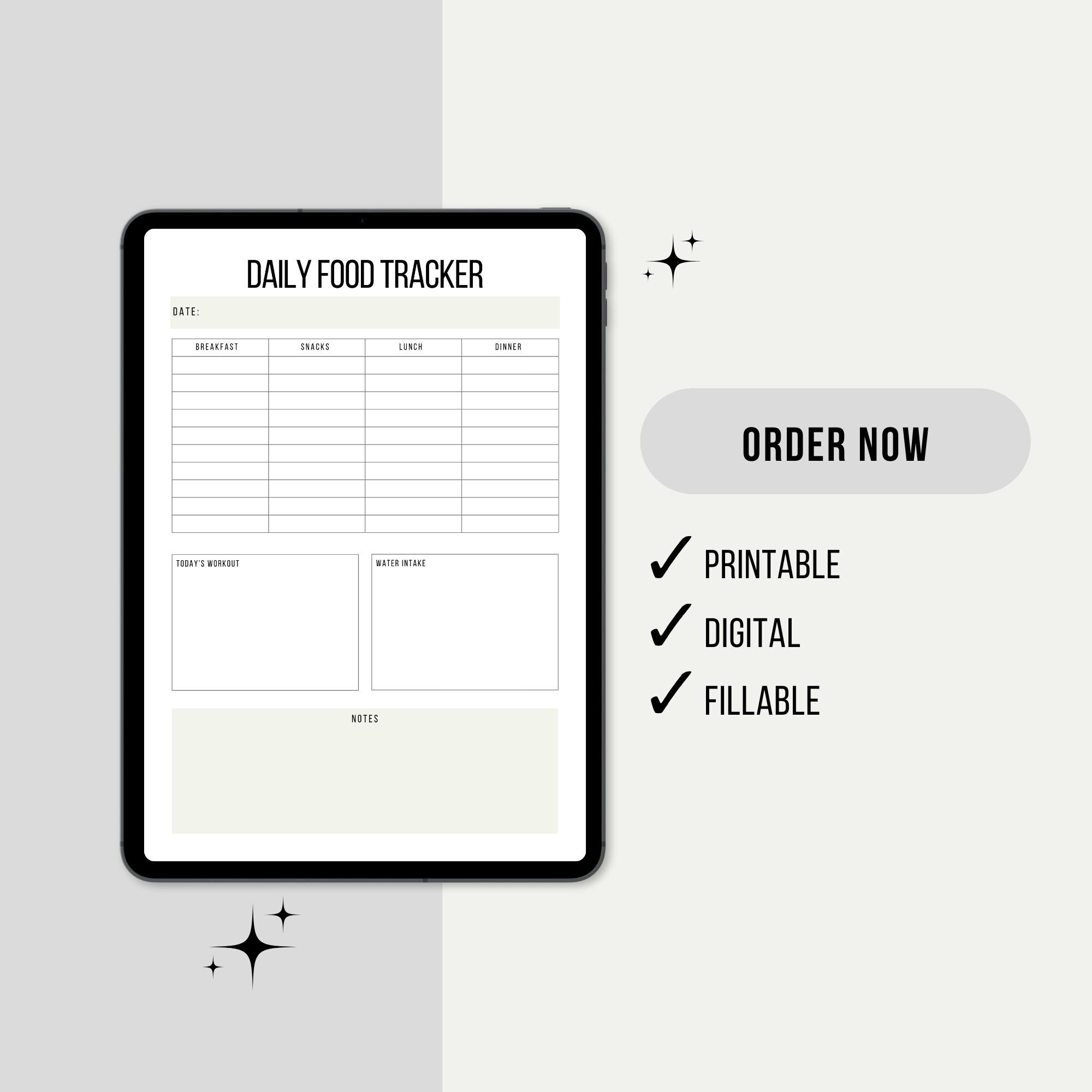 DAILY FOOD TRACKER, Digital Fillable Food Journal, Daily Meal Planner ...