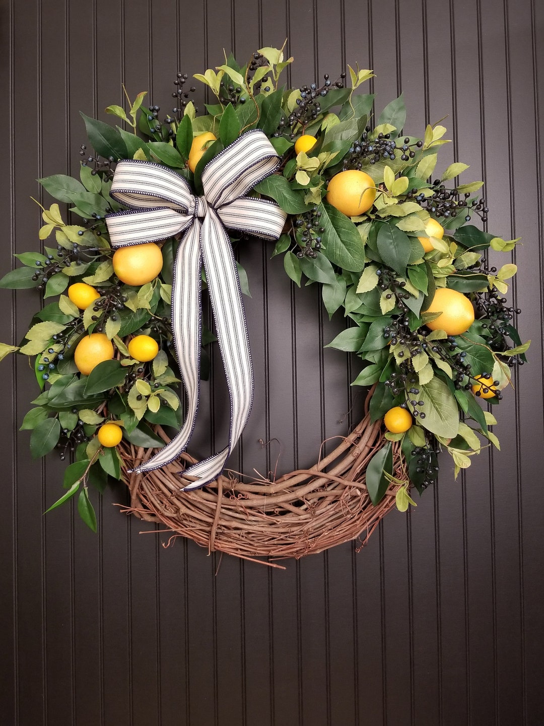 Summer Wreaths for Front Door, Lemon Blueberry Wreath, Everyday Wreath ...
