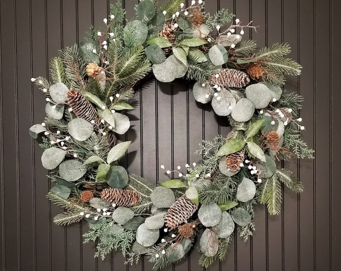Christmas Wreaths for Front Door, Winter Pine and Iced Tallow Berry ...