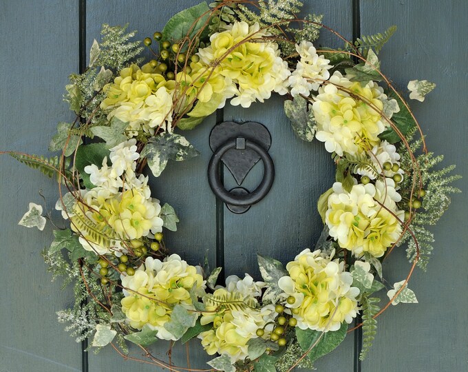 Sweetly Spring Hydrangea and Berry Wreath, Summer Wreath, Hydrangea ...
