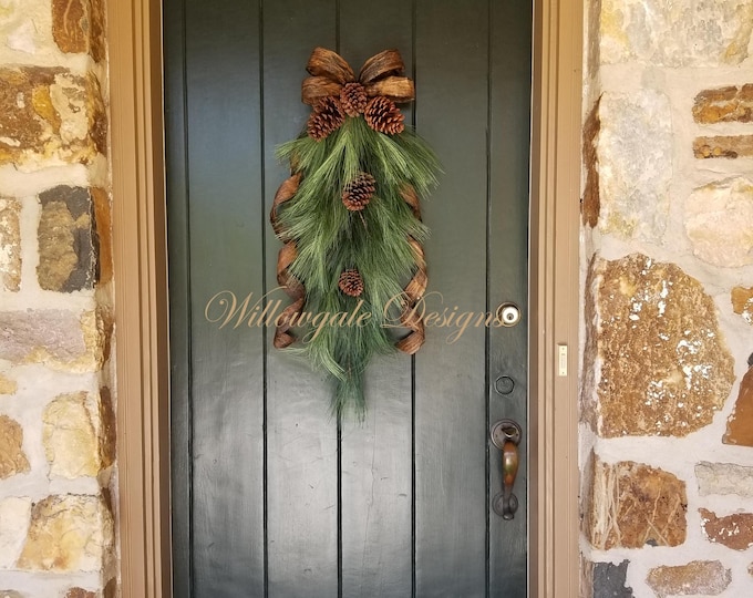 Rustic Winter Pine Swag, Christmas Wreath for Front Door, Rustic ...
