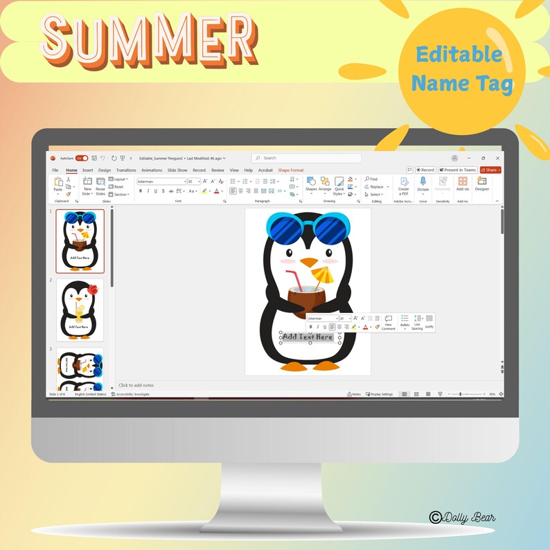 Summer Penguin Name Tags Editable Desk Plates , Cubby Name Tags ...