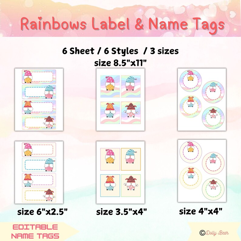 Summer Name Tags Editable Desk Plates , Cubby Name Tags , Rainbow Name ...