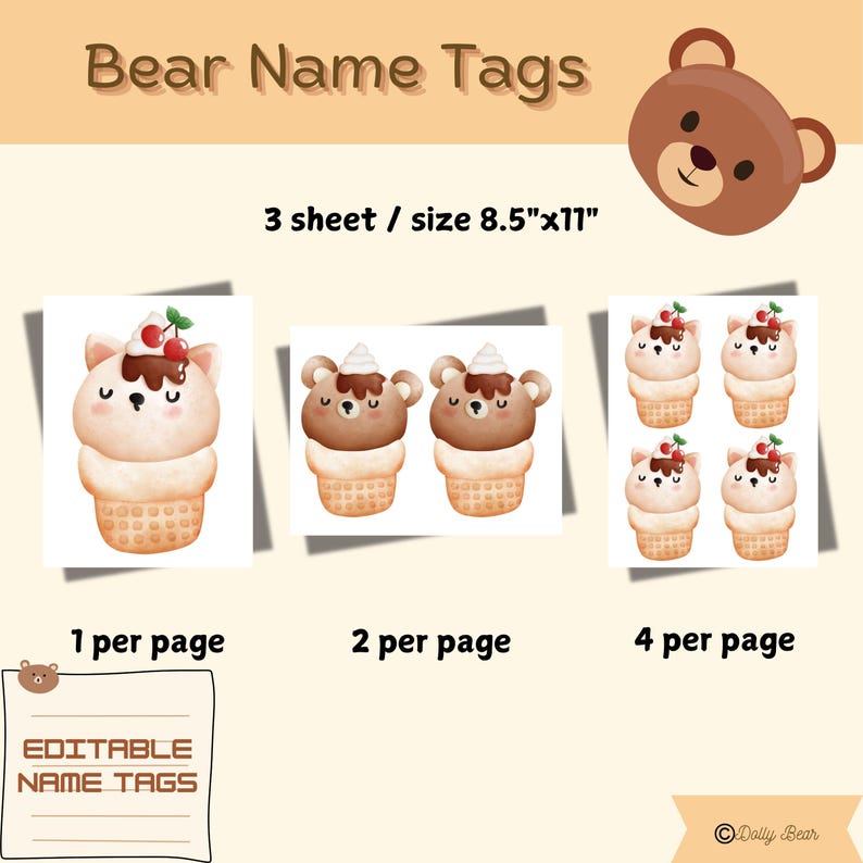 Bear Editable Name Tags , Ice Cream Name Tags , Cubby Name Tags ...