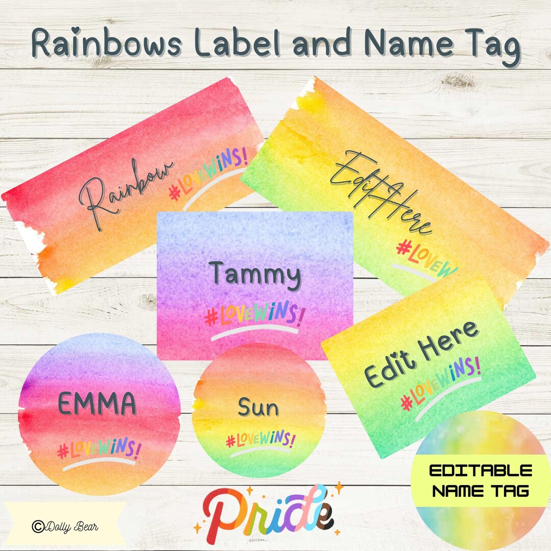 Summer Name Tags Editable Desk Plates , Cubby Name Tags , Rainbow Name ...