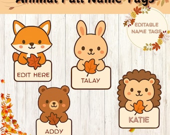 Animal Fall Name Tags Editable Desk Plates , Cubby Name Tags , Animal ...
