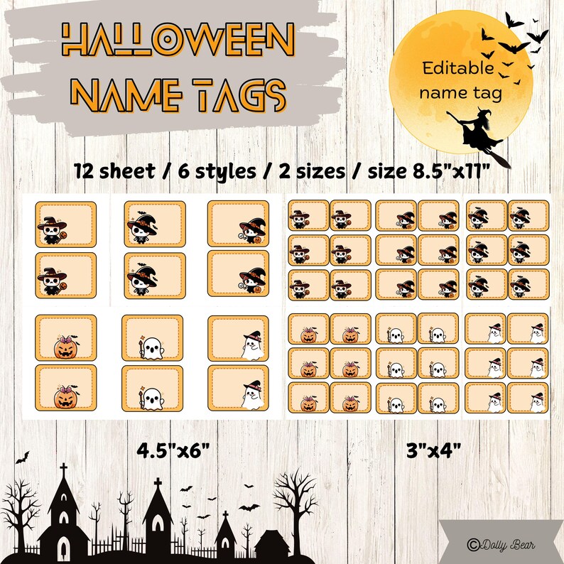 Halloween Name Tags Editable Desk Plates , Cubby Name Tags , Halloween ...