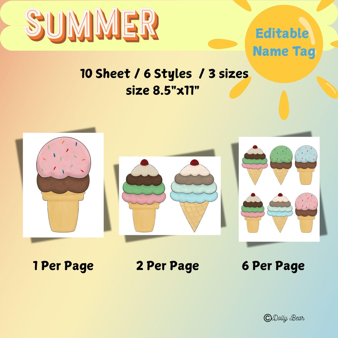 Summer Ice Creams Name Tags Editable Desk Plates , Cubby Name Tags ...