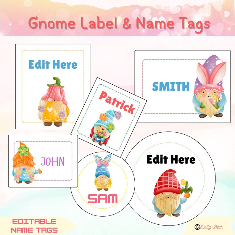 Gnome Editable Name Tags , Cubby Name Tags , Editable Name Tags ...
