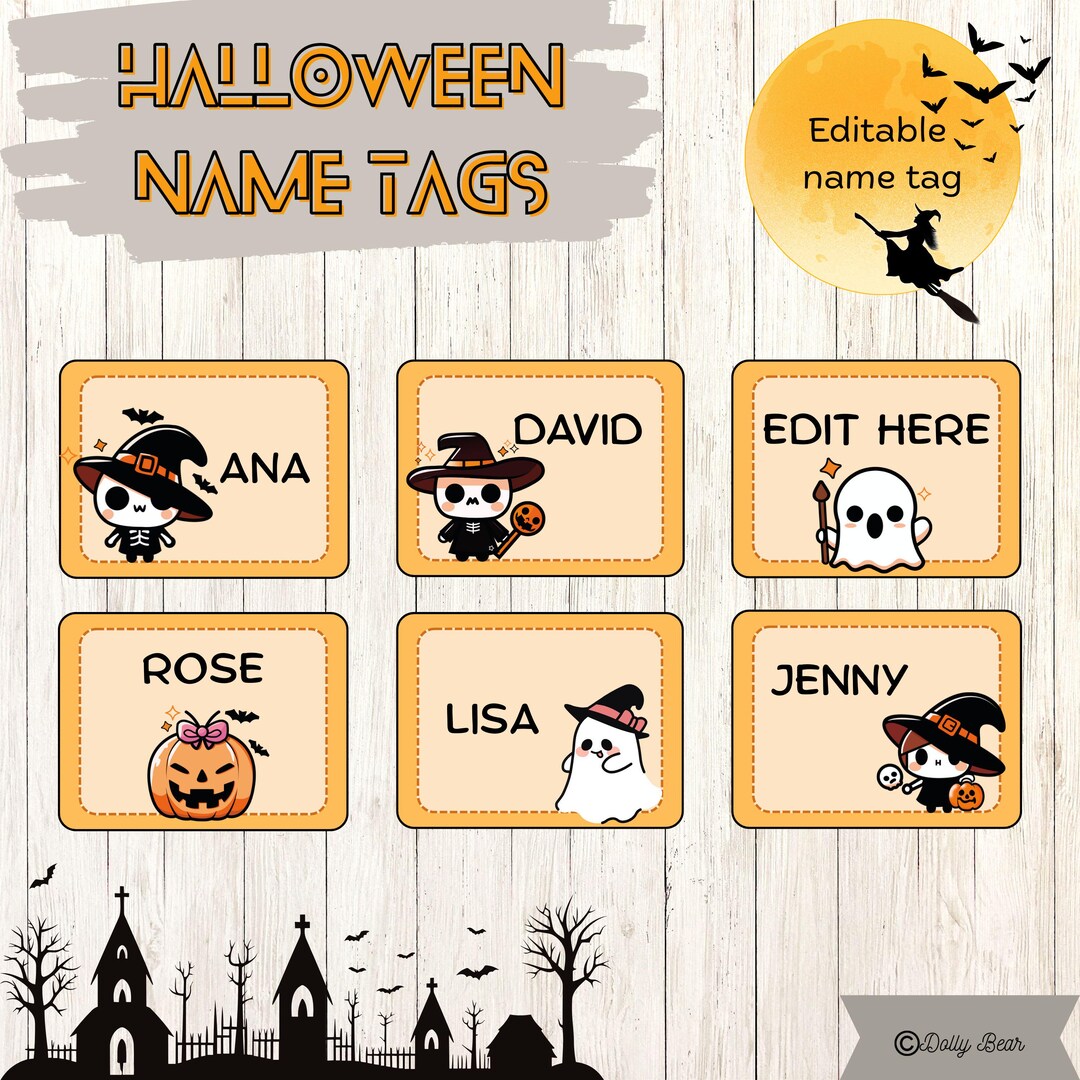 Halloween Name Tags Editable Desk Plates , Cubby Name Tags , Halloween ...