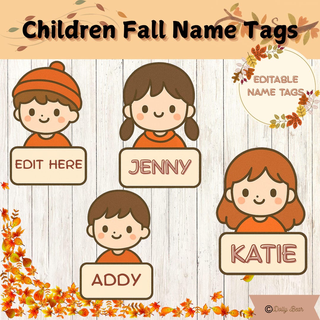 Children Fall Name Tags Editable Desk Plates , Cubby Name Tags ...