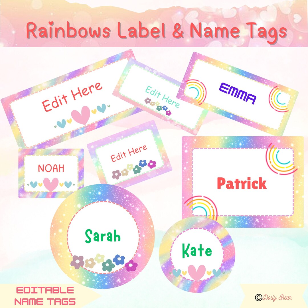 Summer Name Tags Editable Desk Plates , Cubby Name Tags , Rainbow Name ...