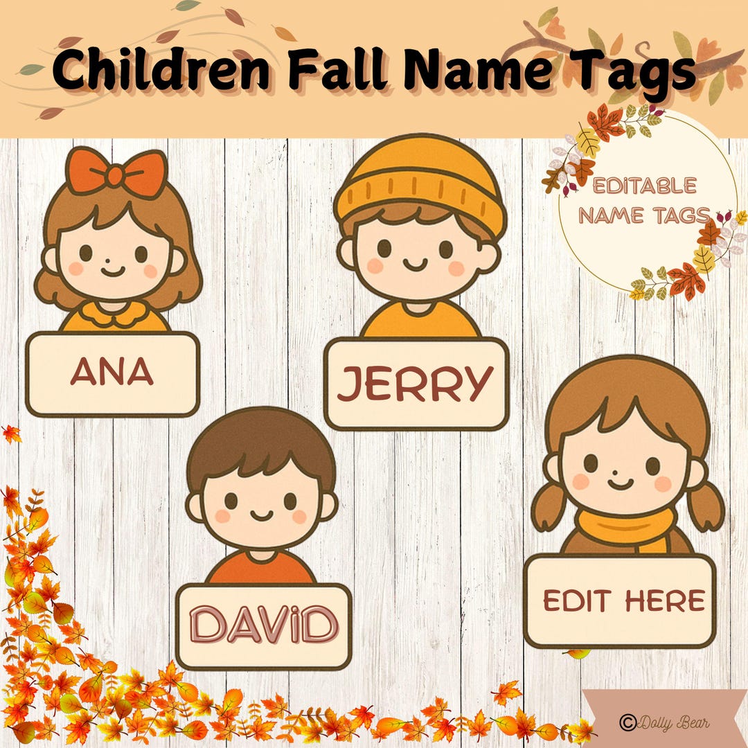 Children Fall Name Tags Editable Desk Plates , Cubby Name Tags ...