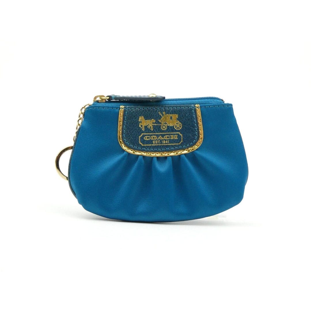 Coach Amanda Teal Satin Mini Skinny Zip Coin Purse 42030 - Etsy