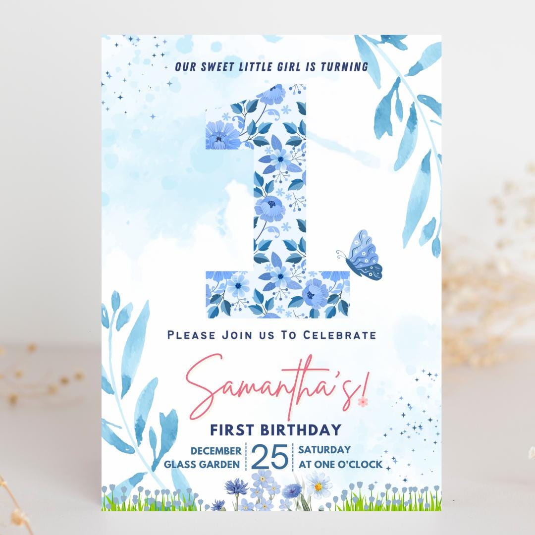 First Floral Birthday Invitation, First Birthday Invitation, Floral ...