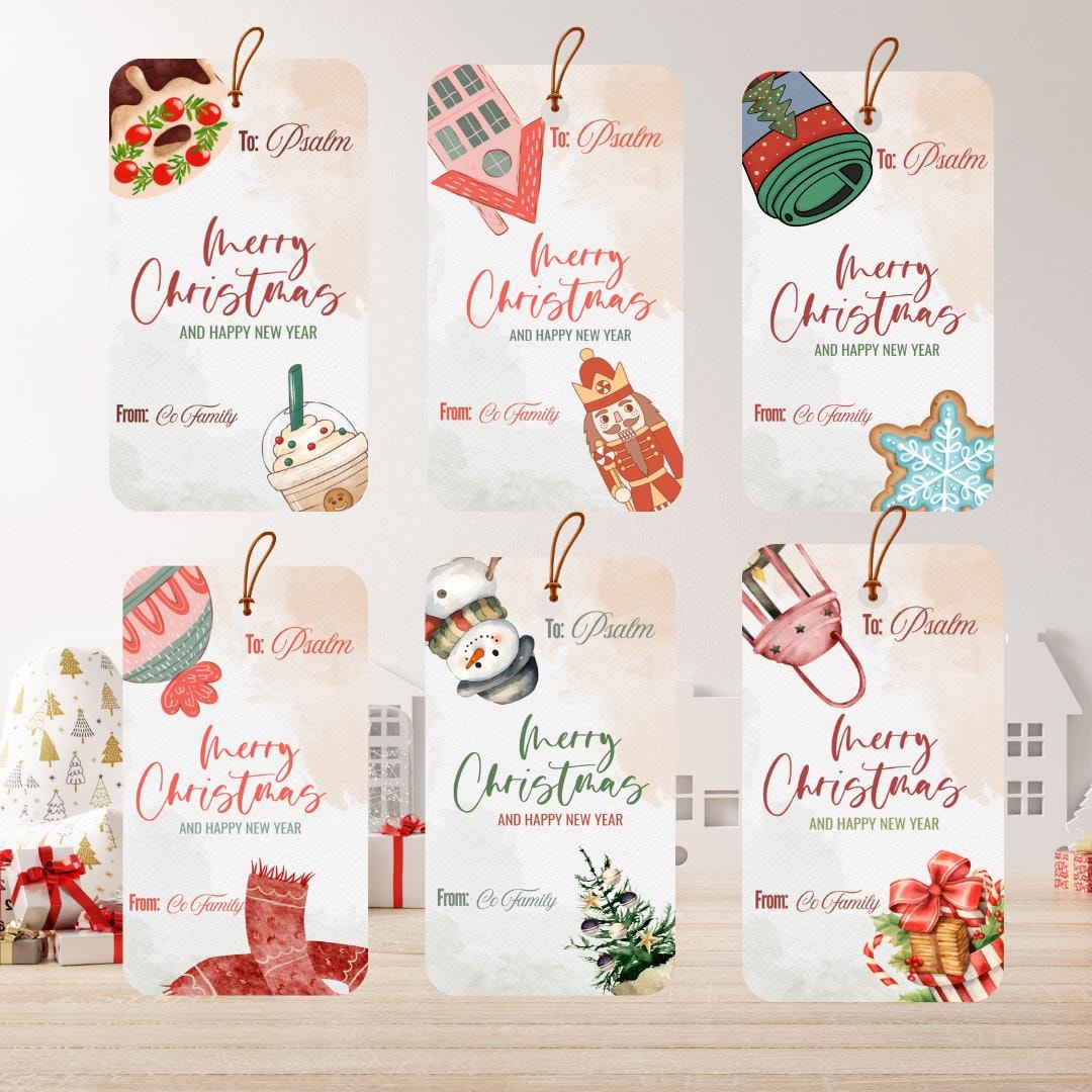 WATERCOLOR Christmas Gift Tags, Printable Christmas Gift Tags, Set of 8 ...