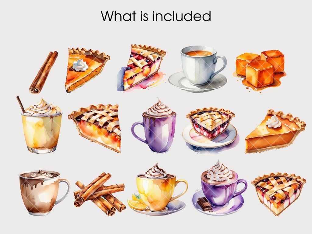 29 Warm Pie Watercolor Clipart Set, Pie Clipart, Cup Clipart, Colorful ...