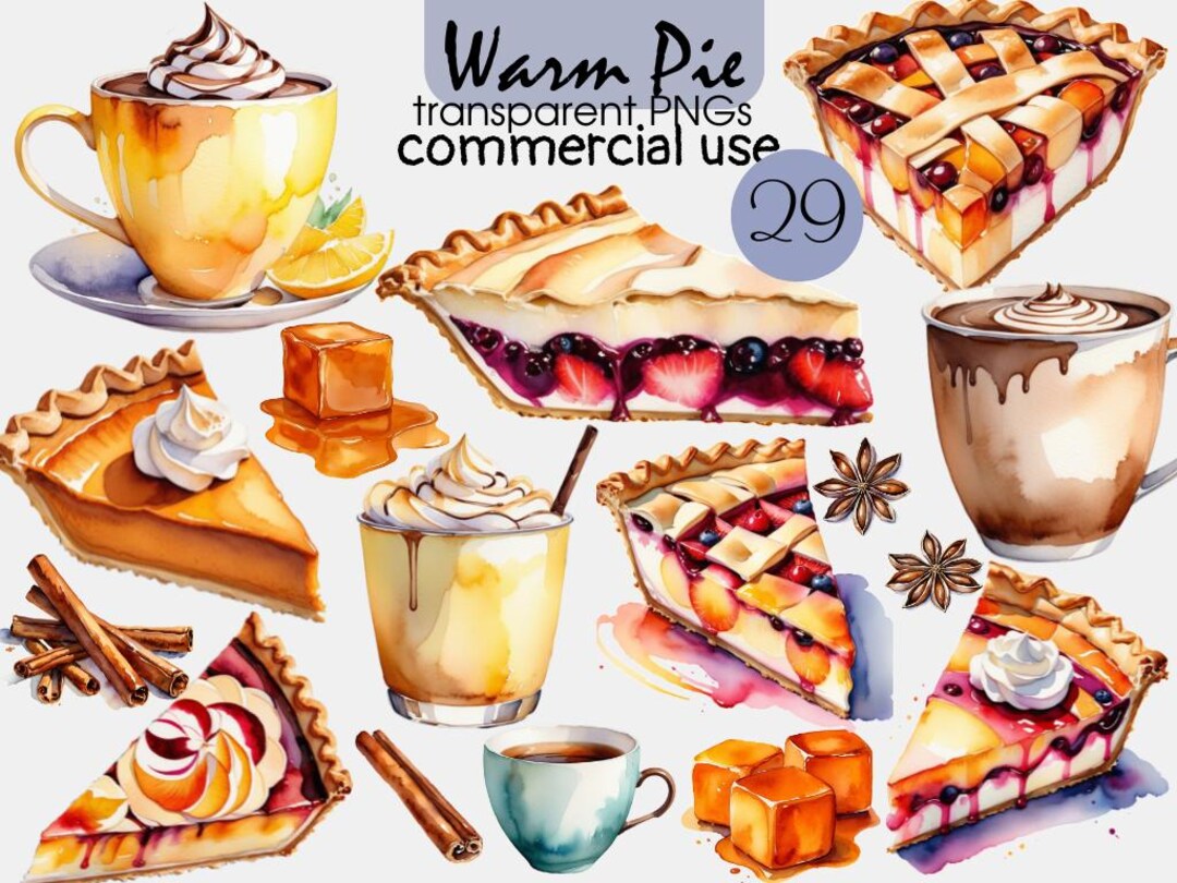 29 Warm Pie Watercolor Clipart Set, Pie Clipart, Cup Clipart, Colorful ...
