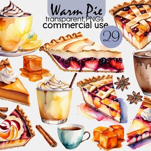 29 Warm Pie Watercolor Clipart Set, Pie Clipart, Cup Clipart, Colorful ...