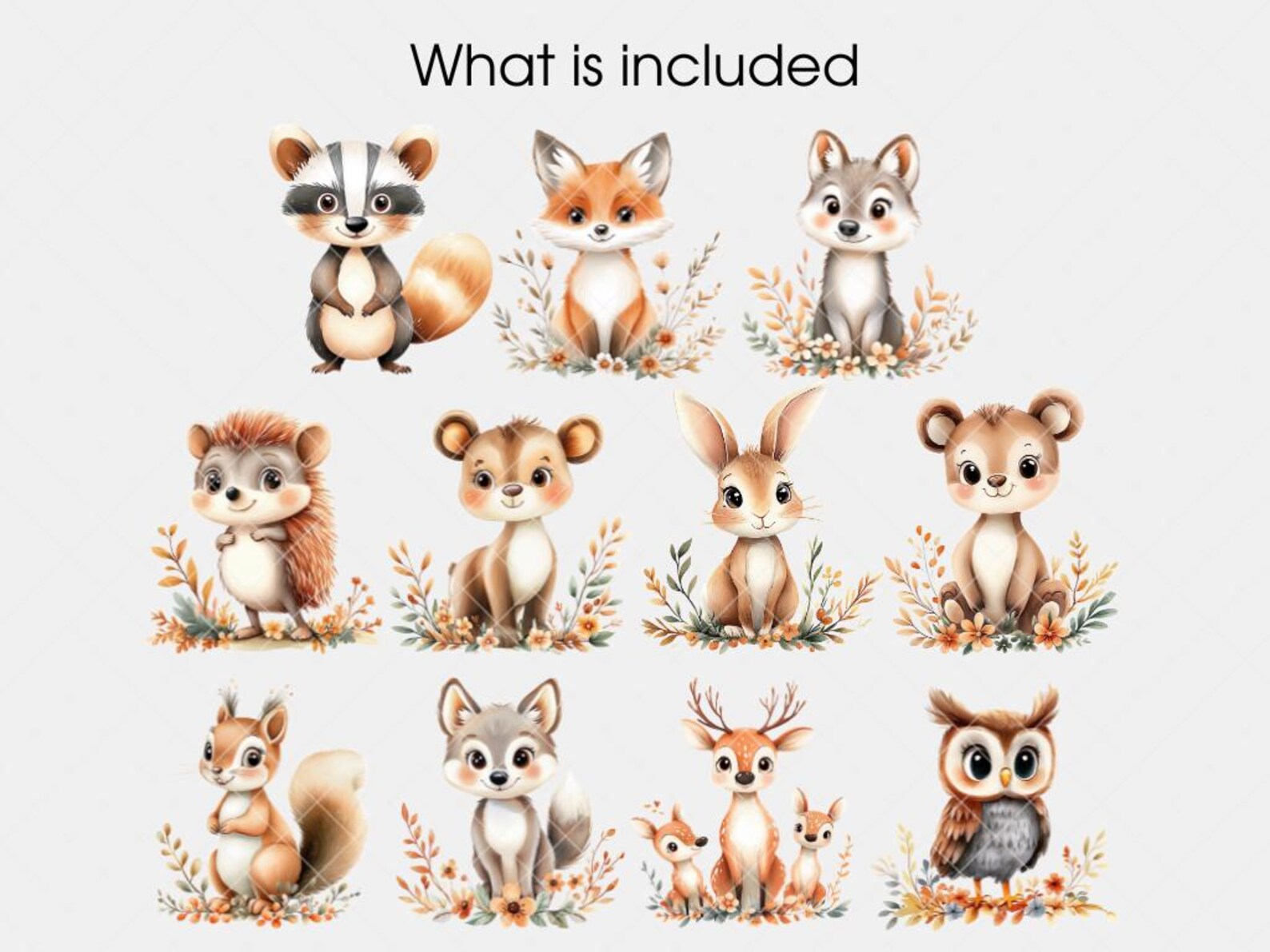 Woodland Animals Watercolor Clipart Set, Animals, Floral, Forest, Cute ...