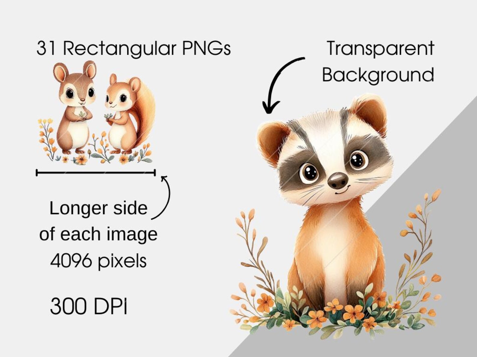 Woodland Animals Watercolor Clipart Set, Animals, Floral, Forest, Cute ...