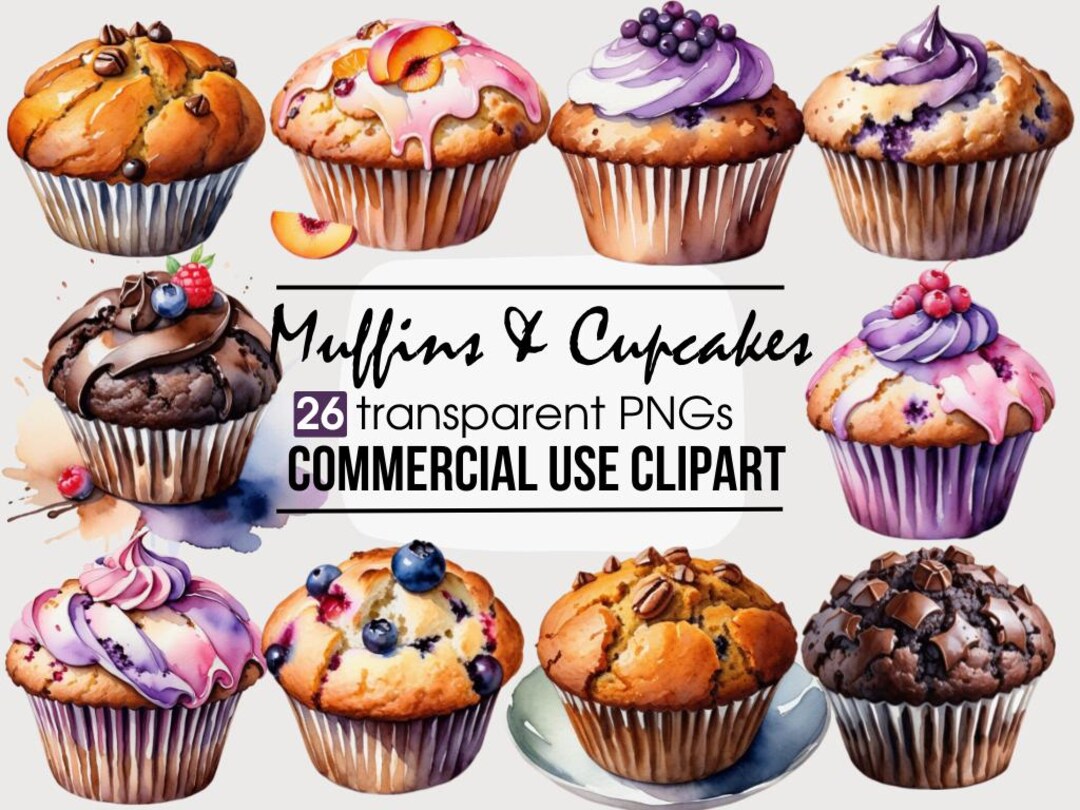 26 Muffins & Cupcakes Watercolor Cliparts, Commercial Use Pngs ...